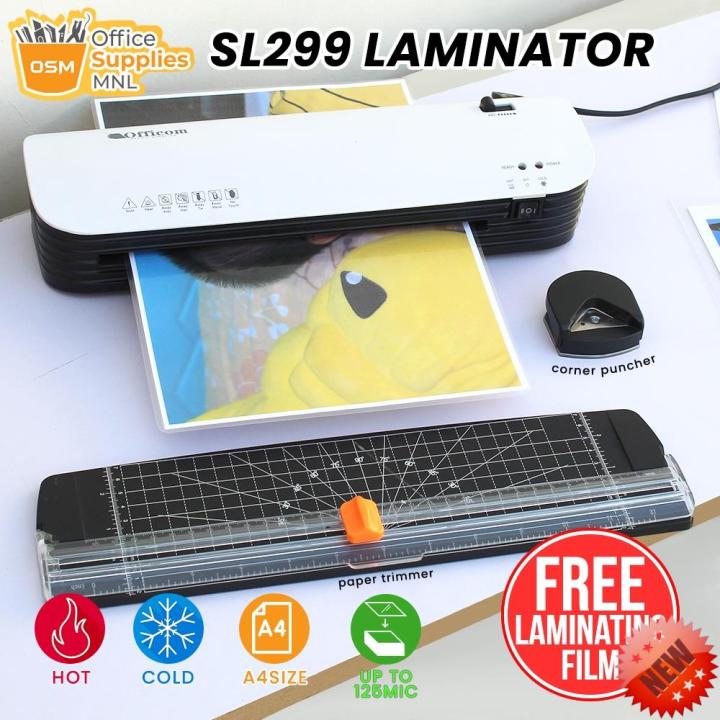 OFFICOM 4in1 Laminator Machine SL299 A4 Size (HOTCOLDABS) with Paper Corner Trimmer FREE FILM ...