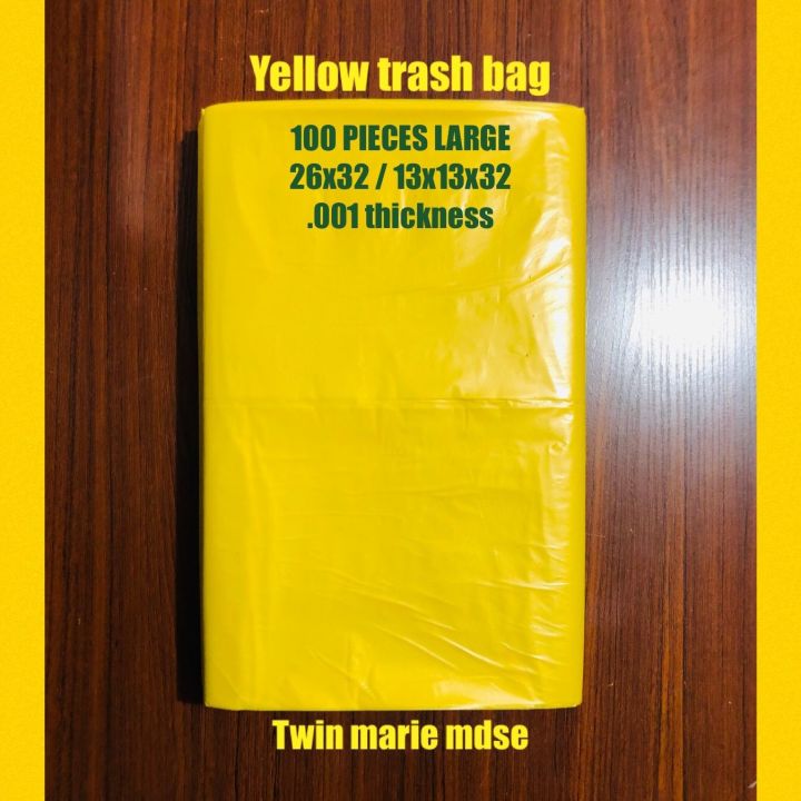 TRASH BAG 100 Pieces YELLOW (LARGE) 26x32 .001 thickness 13x13x32 ...