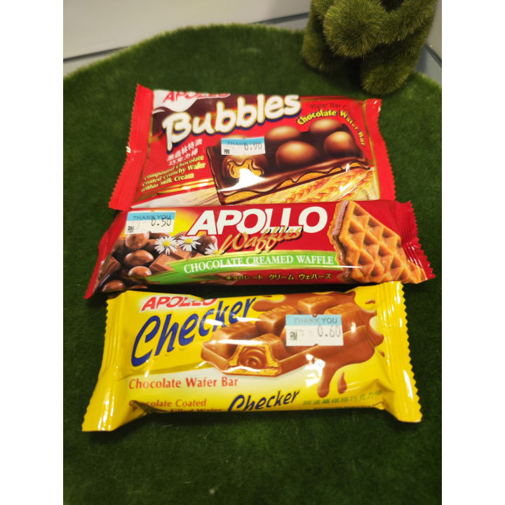 APOLLO BUBBLES WAFER BAR 32G / CHECKER CHOCOLATE WAFER BAR 18G ...