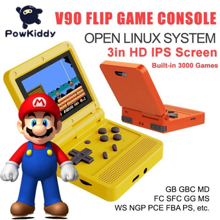 Powkiddy New V90 Gameboy Game Console 3 Inch IPS Screen Flip Game ...