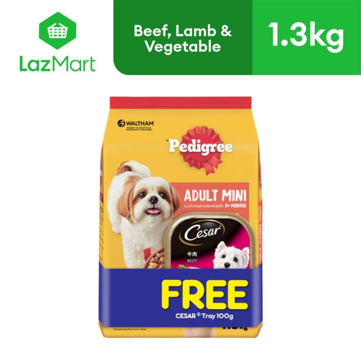Pedigree Dry Adult Mini Beef, Lamb & Vegetable 1.3kg FREE Cesar Beef 100g | Lazada PH