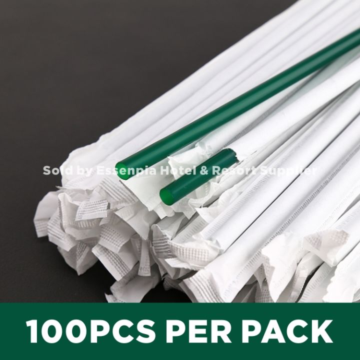 100pcs (1 pack) Disposable Straw GREEN STRAW Individually Paper ...
