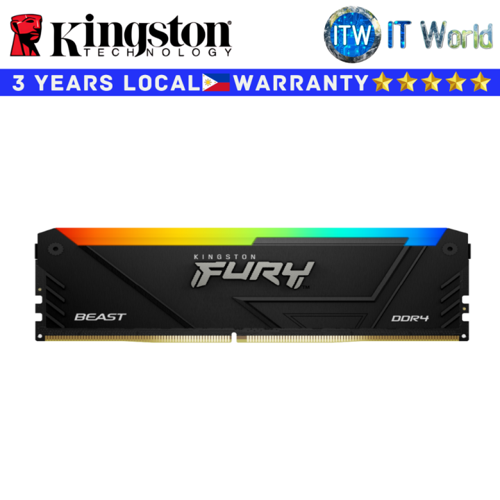 Itw | Kingston DDR4 RAM 8GB (1x8GB) 3200MT/s CL16 FURY Beast RGB Black XMP (KF432C16BB2A/8 ...