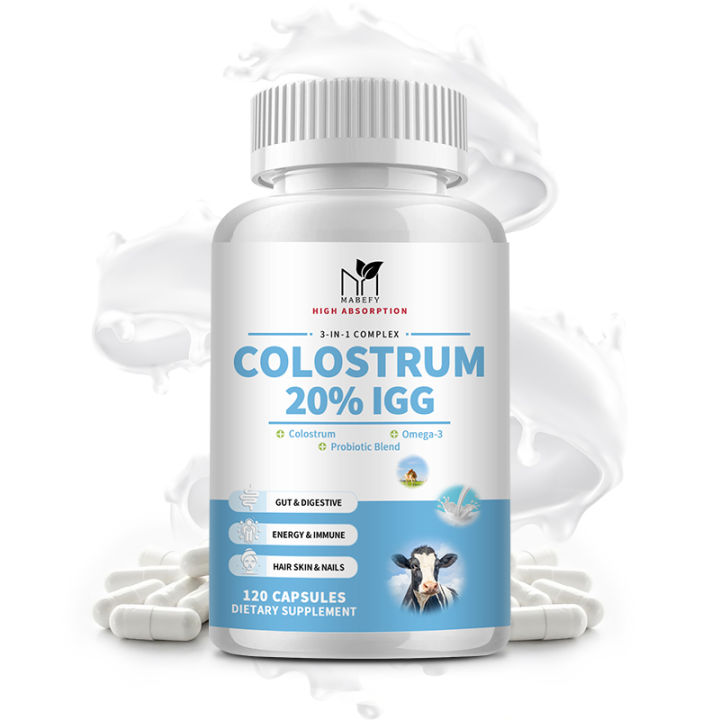 Colostrum Capsules 1000mg with 20% IgG Probiotic Blend 150mg Omega-3 ...