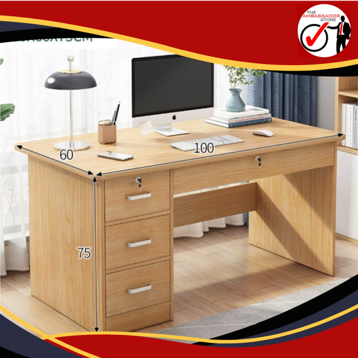Office Computer Desk Desktop Table with Drawers and Two Key Locks 100cm ...