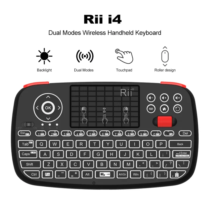 Rii i4 Mini BT Wireless Keyboard With Touchpad 2.4GHz Backlit Mouse ...