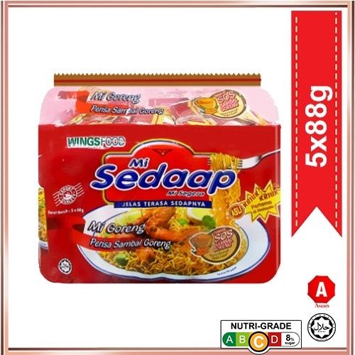 MI SEDAAP INSTANT FRIED NOODLES HOT & SPICY FLAVOUR 5 X 88G | Lazada ...