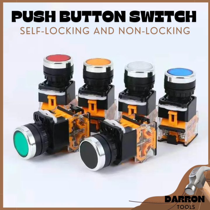 Push Button Switch Flat Button Power Switch Self-Locking and Non ...