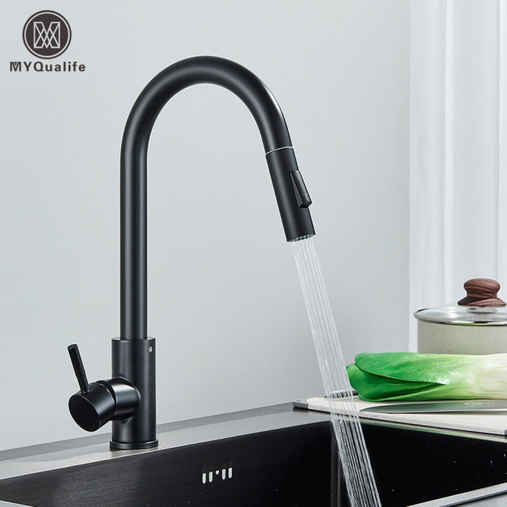 Black Kitchen Faucet Two Function Single Handle Pull Out Mixer Hot and ...