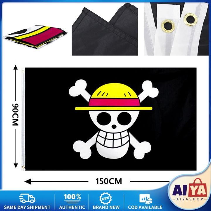 90*150CM Pirate Monkey D. Luffy Skull Flag One Piece Straw Hat Pirates ...