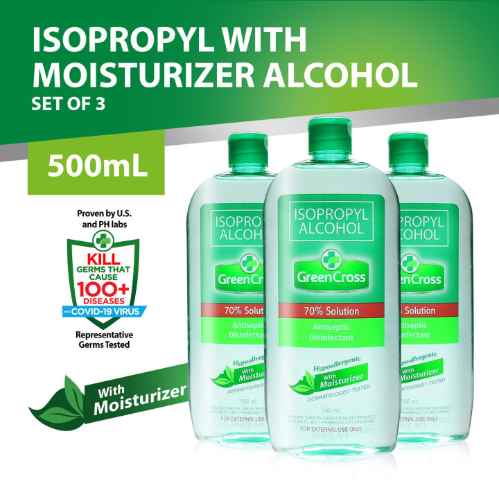 Green Cross Isopropyl Alcohol with Moisturizer 70% Solution (500 mL) x3 | Lazada PH