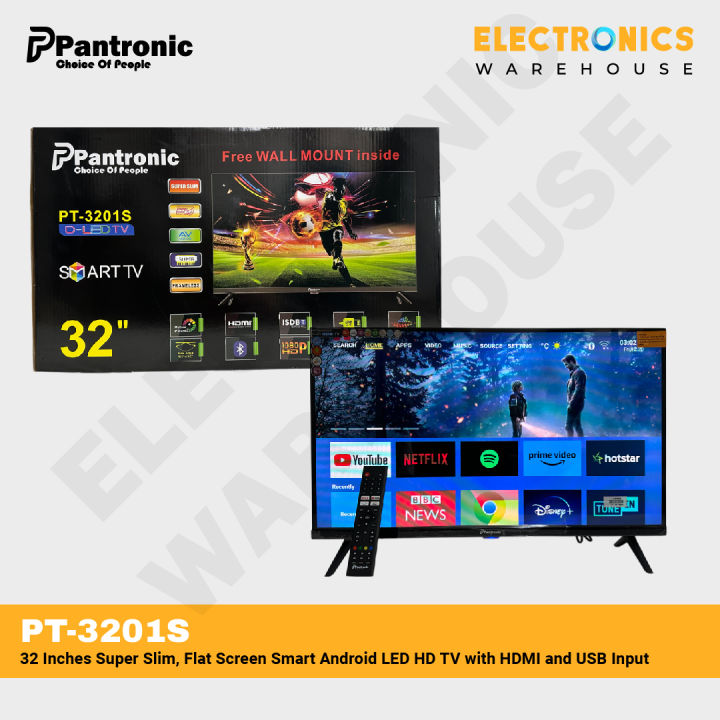 Pantronic PT-3201S D-LED 32 Inches Super Slim, Flat Screen Smart Android LED HD TV with HDMI and ...