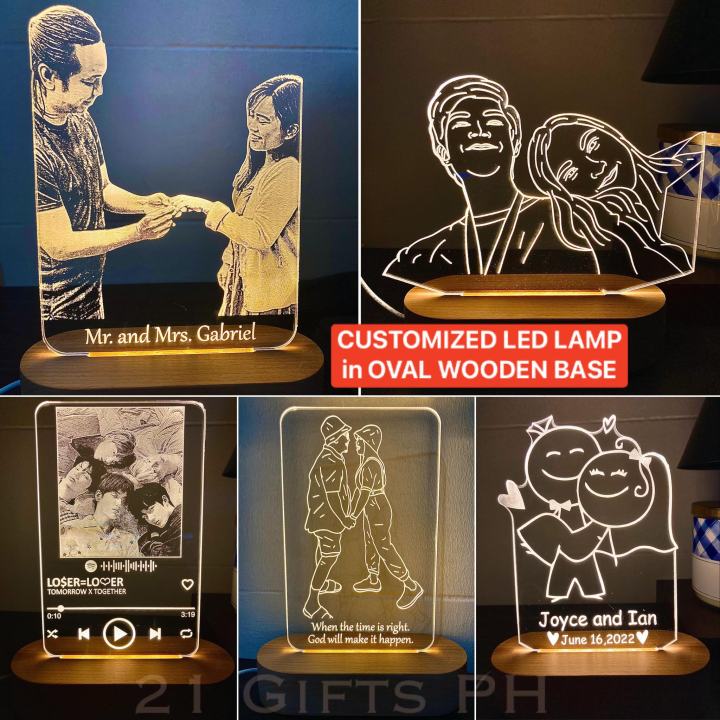 Wooden Oval Customized Led Lamp Personal Picture Spotify Starmap Table