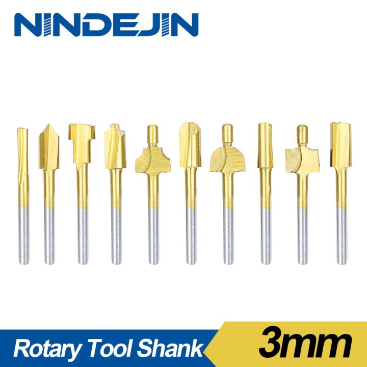 NINDEJIN 10pcs HSS Router Bit Set Wood Cutter Milling Fits Titanium ...