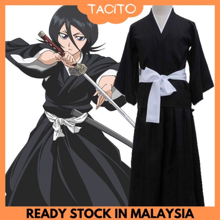 Anime Bleach Rukia Kuchiki Cosplay Costume Manga Kimono Uniform Black ...