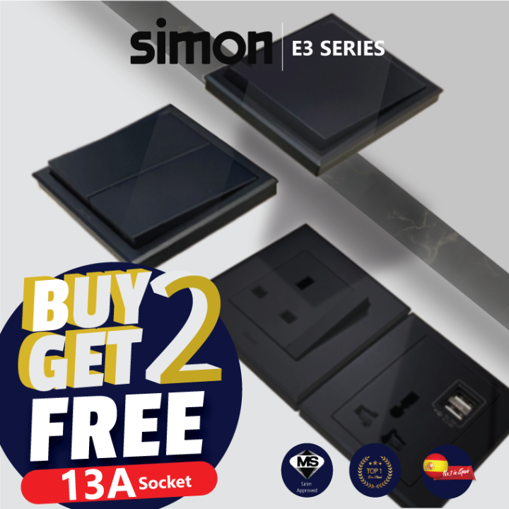 13A buy 2 free 1 (black) [SIRIM] Switches Socket Simon E3 Black No 1 Brand in Spain Switch/Suiz ...