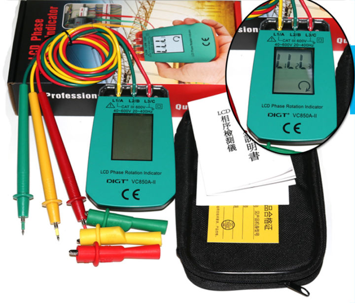 Digital Phase Rotation with LED Indicator Voltage Tester 3-Phase Tester ...