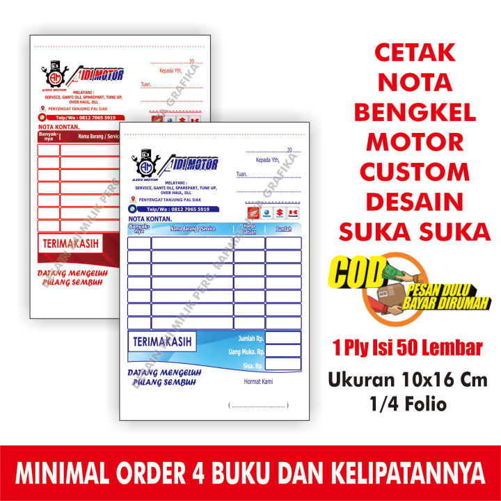 Cetak Nota Bengkel Custom 1Ply Desain Free Suka Suka Pake Nama Toko ...