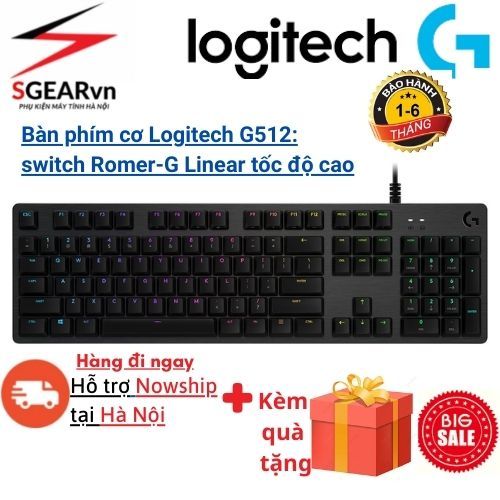 Bàn phím cơ Logitech G512: switch Romer-G Linear tốc độ cao, hợp kim ...