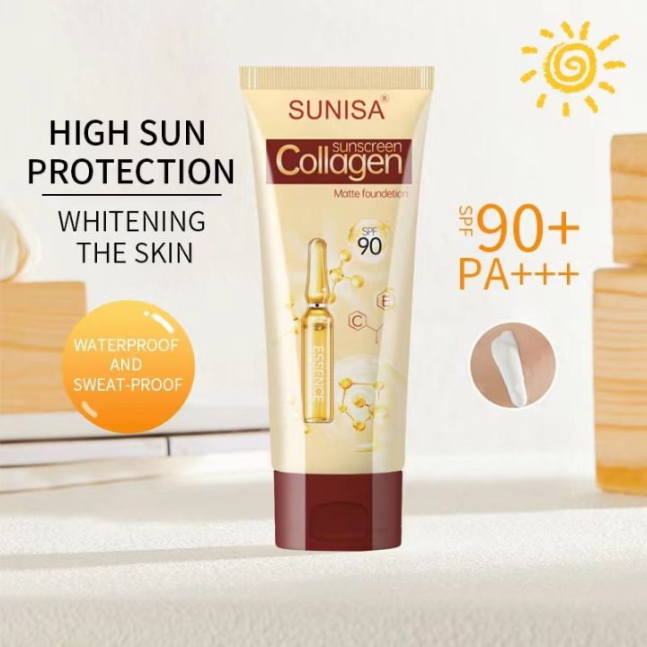 SUNISA Collagen Sunscreen SPF 90+++ Matte foundation HIGH SUN PROTECTION WHITENING THE SKIN 40g ...
