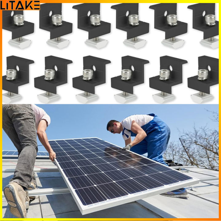 Litake Brightly 12 Pieces Solar Panel Bracket End Clamp Kit 30mm/35mm ...