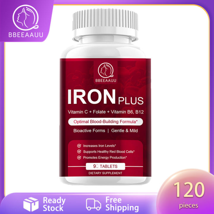Bbeeaauu Iron Tablets 68 mg Folic Acid, Vitamin C, B 12 Supports ...
