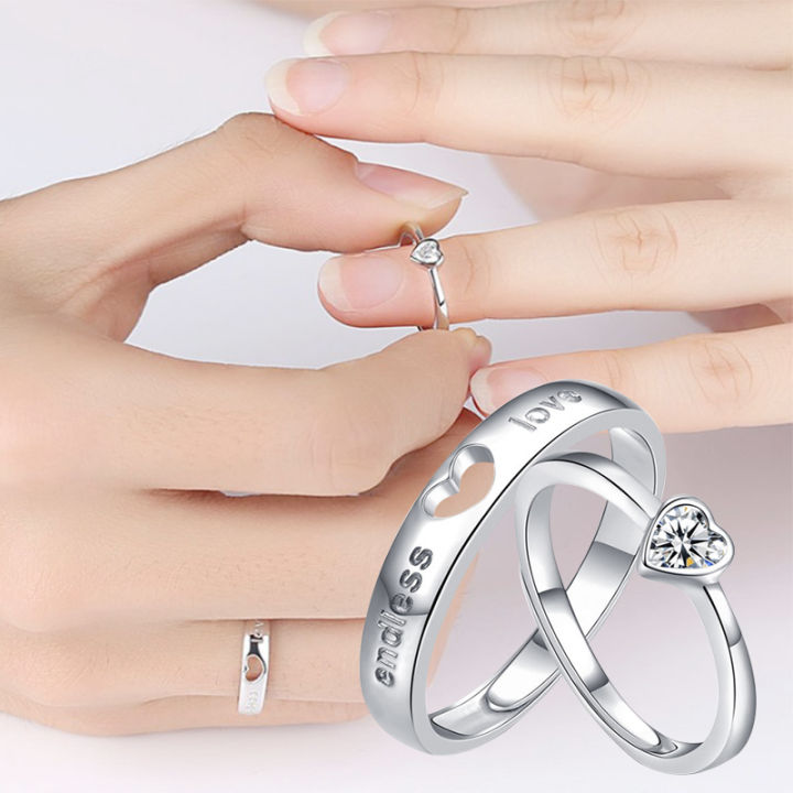 [Cutewomen2020]Fashion Silver Heart-shaped Hollow Couple Ring Simple ...