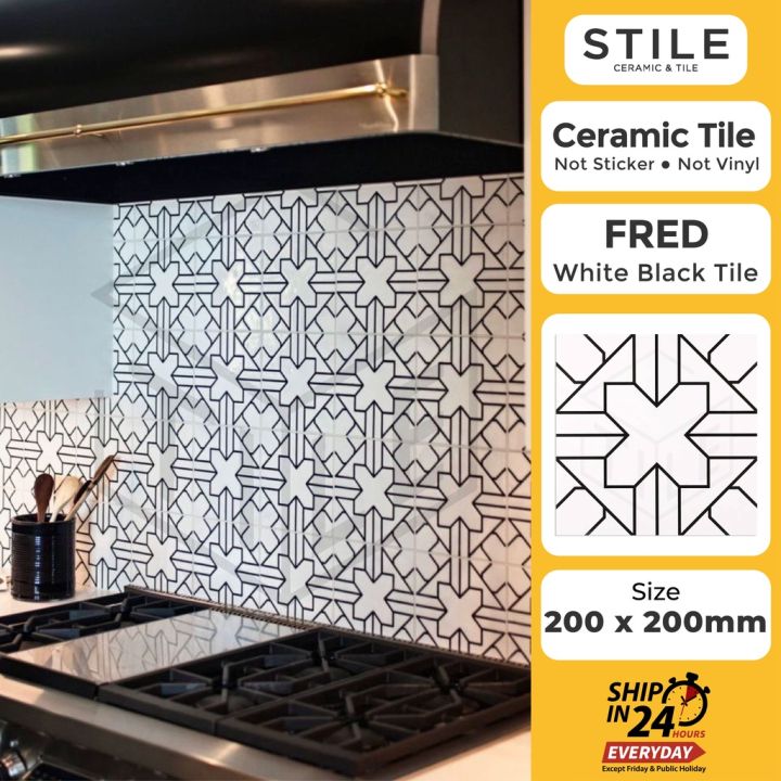 [REAL TILE] Fred White Black Mosaic Tiles /Mozek/Ceramic Tiles/Mozek ...