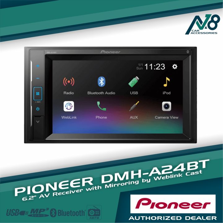 Pioneer DMH-A245BT 6.2" AV Receiver with Mirroring by Weblink Cast, Bluetooth, 13-Band Graphic ...