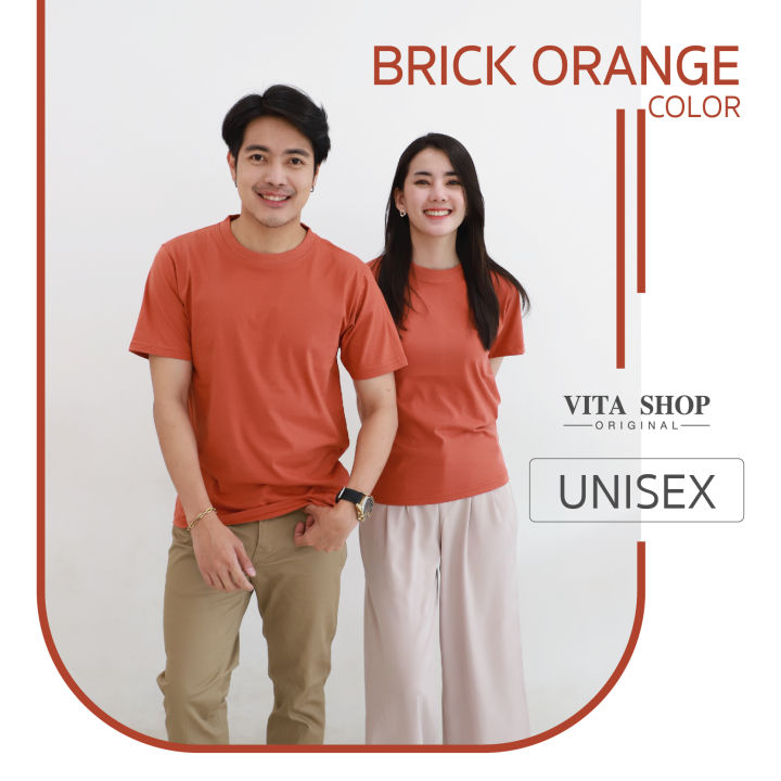 🔥VITA SHOP ขายดีอันดับ1 เสื้อยืดสีพื้น BRICK ORANGE เสื้อเปล่า คอตตอน ...