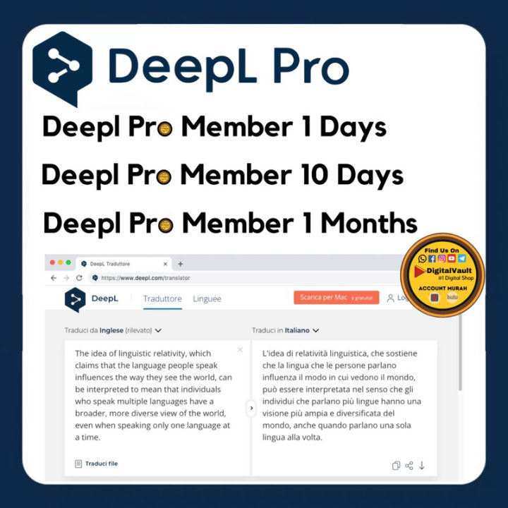 [PERSONAL ACCOUNT] Deepl Pro Premium Account 1 Days / 3 Days / 1 Months | Lazada PH