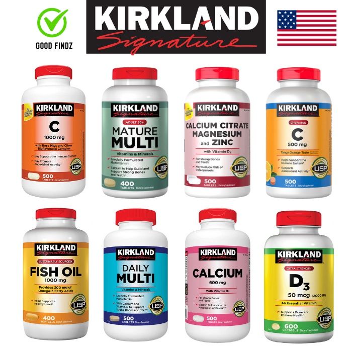 Kirkland Fish Oil Vitamin C Vitamin D3 Daily Multi Mature Multi Calcium ...