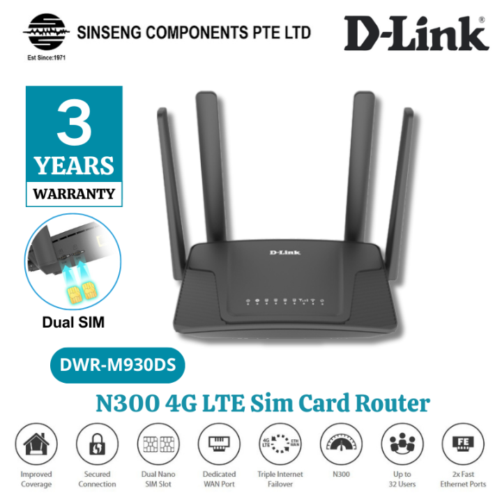 D-Link DWR-M930DS N300mbps 4G LTE Wireless Dual Sim Card WiFi Router ...
