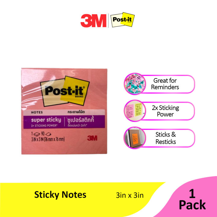 3M Post-it Sticky Notes 654-24SSMIA CP GUAVA, 3x3, 90 sheets, 3x3, 100 ...