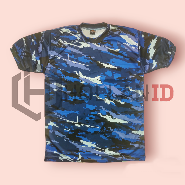 BAJU KAOS DRYFIT TNI ANGKATAN UDARA BIRU LORENG TANGAN PENDEK (TENTARA ...