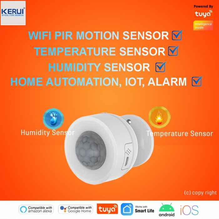 Tuya WiFi Pir Motion Sensor Gerak dengan Humidity & Temperature Sensor ...