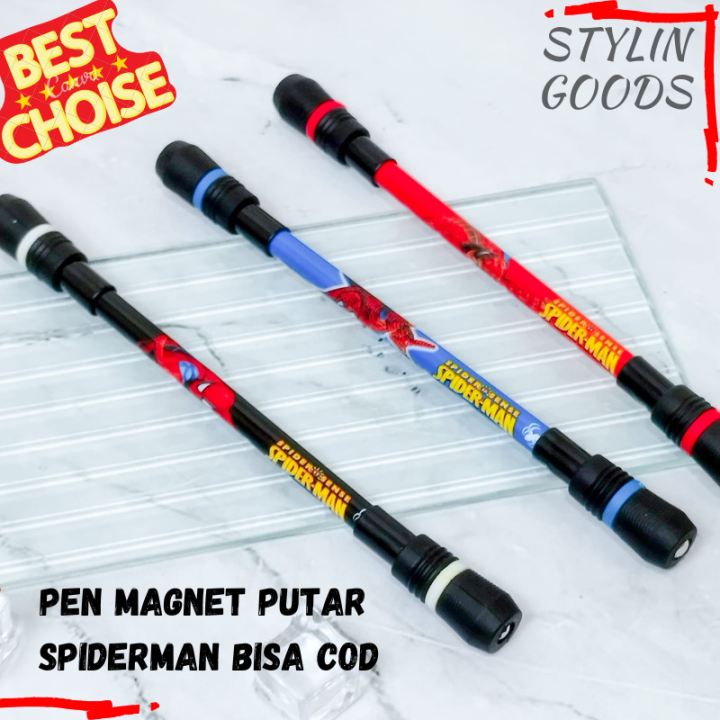 PULPEN GEL MAGNET PUTAR VIRAL SPIDERMAN SUPER HERO / PEN GEL TINTA HITAM PULPEN VIRAL TERBARU ...