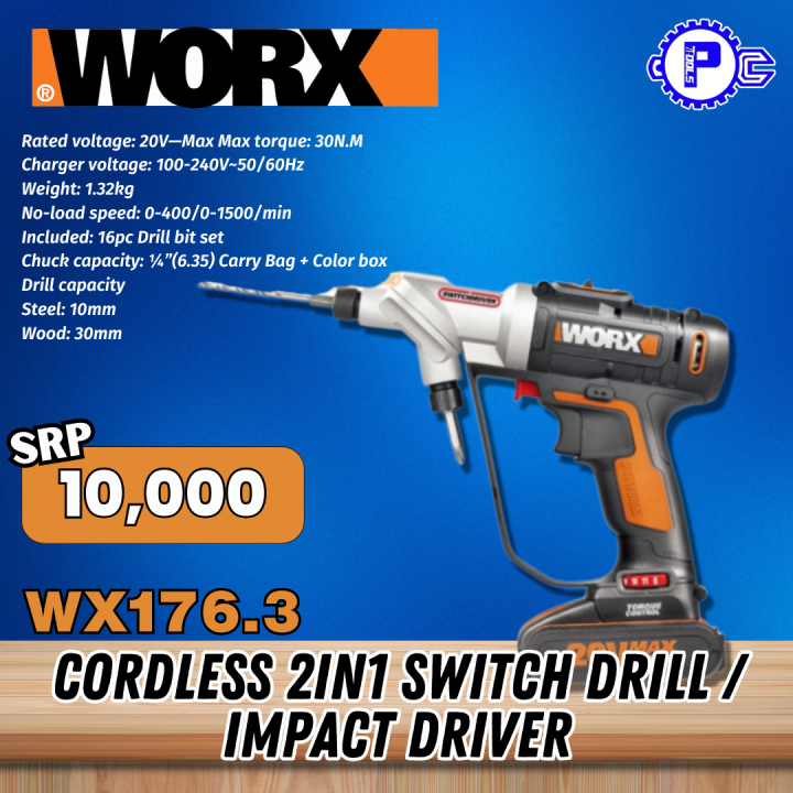 Worx WX176.3 20V Cordless 2in1 Switch Drill / Impact Driver | Lazada PH
