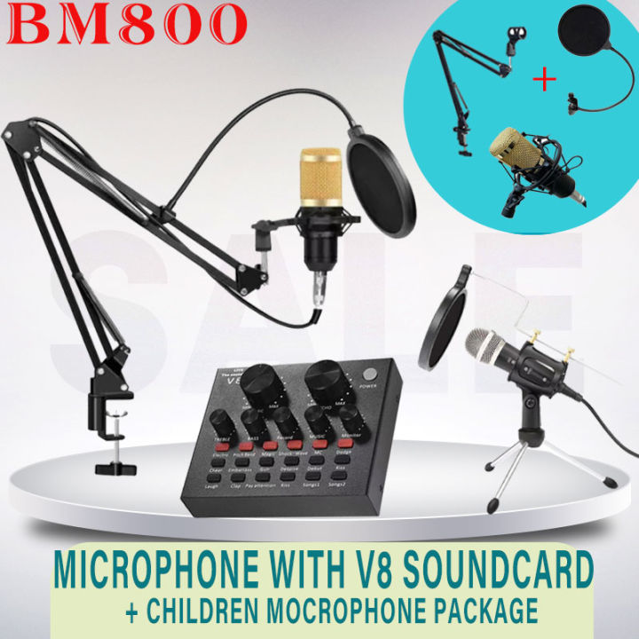 Original Bm-800 Sound card Microphone Stand Complete Full Best Set (V8 Soundcard, BM800 ...