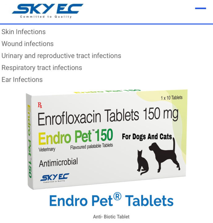 Sky Ec Endro Pet Enrofloxacin 150MG 10 Tablets Pack | Lazada PH