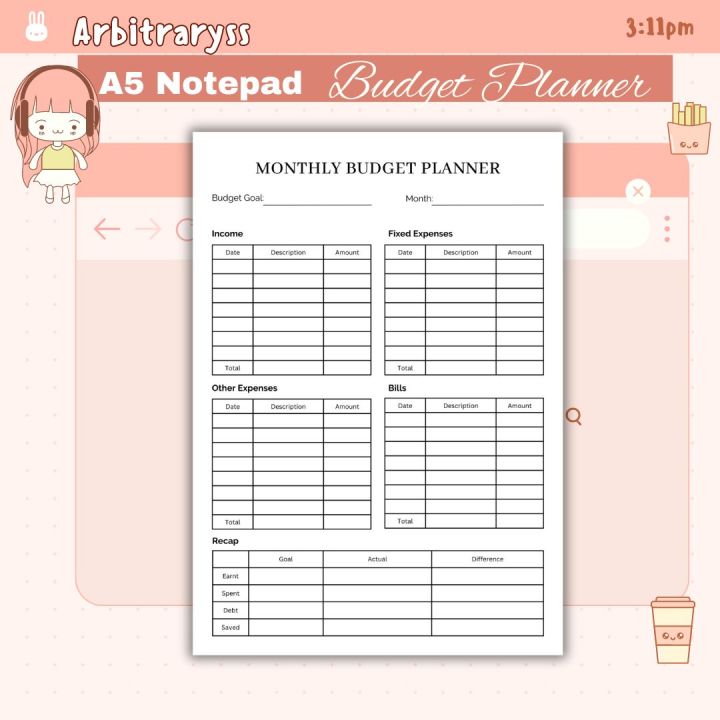A5 Notepad | Tear-off notes | Monthly Budget Planner Activities | Lazada PH
