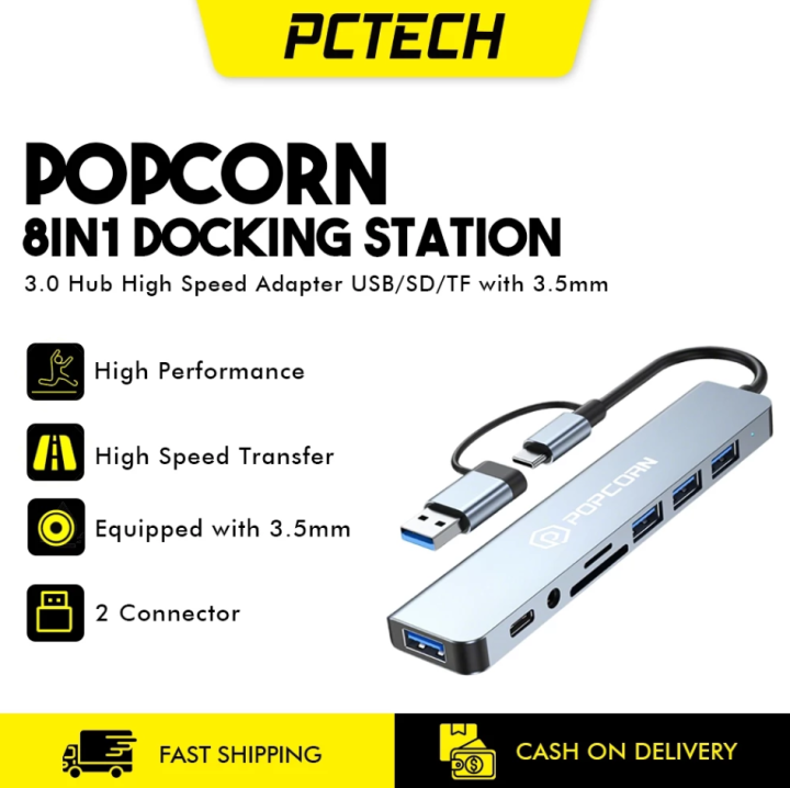 Popcorn USB Type-C 3.0 Hub 8in1 High Speed Splitter Adapter Converter ...