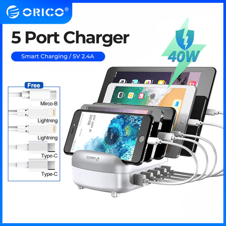 ORICO 5 Ports USB Charging Station Dock with Holder 40W 5V2.4A USB ...