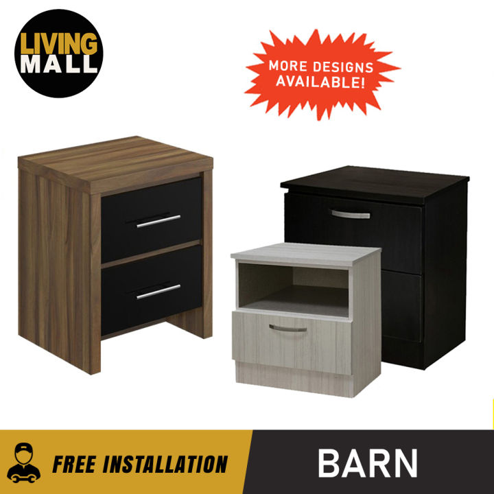 LIVING MALL Barn Series Bedside Table with Drawer In White, Wenge, And ...