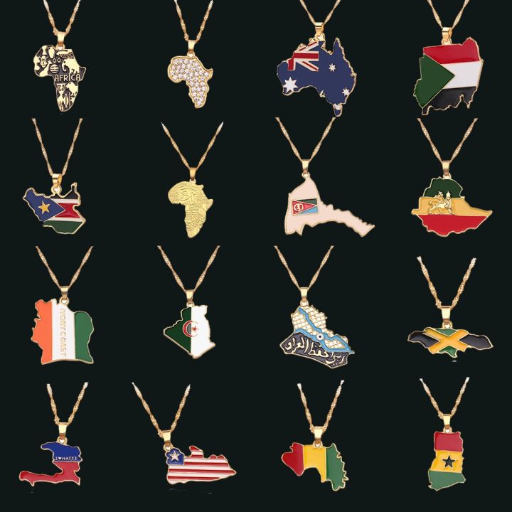Country Map Flag Necklace Sudan Australia Africa Liberia Jamaica Africa ...