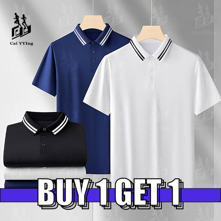 [Buy 1 Get 1 Free] Basic Solid Color POLO Shirt Striped Fashion Unisex ...