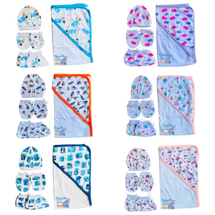 6in1 Baby Receiving Blanket Set With Bonnet,Mittens,Booties Cotton For ...