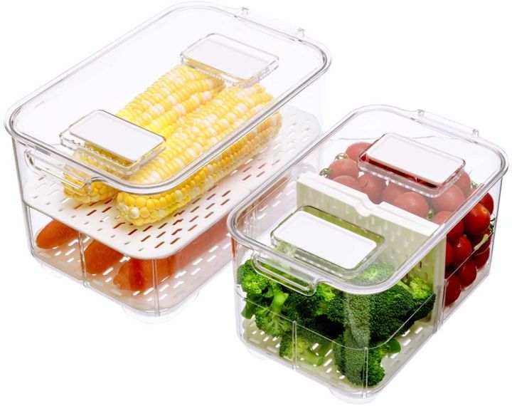 Food Storage Containers, 2 Tier Stackable Fridge Produce Saver with ...
