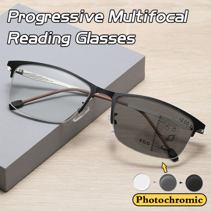 【With Box】4 in 1 Photochromic Progressive Multifocal Reading Glasses ...