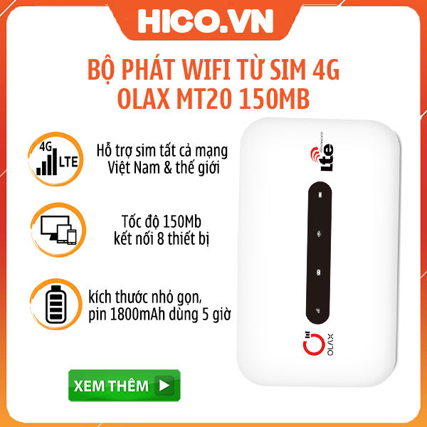 Bộ Phát Wifi 4G OLAX MT20 – Tốc độ 150 Mbps – Pin 1800mAh – Kết Nối 10 ...